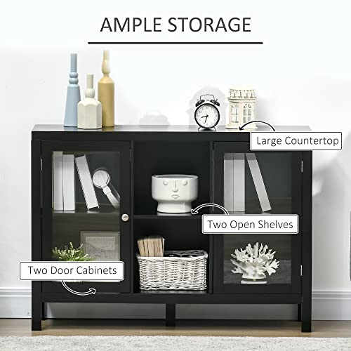 HOMCOM Sideboard Buffet Cabinet with Removable Wine Rack, Tempered Glass Door and Adjustable Shelves, Coffee Bar Cabinet for Living Room, Kitchen, Entryway, Black