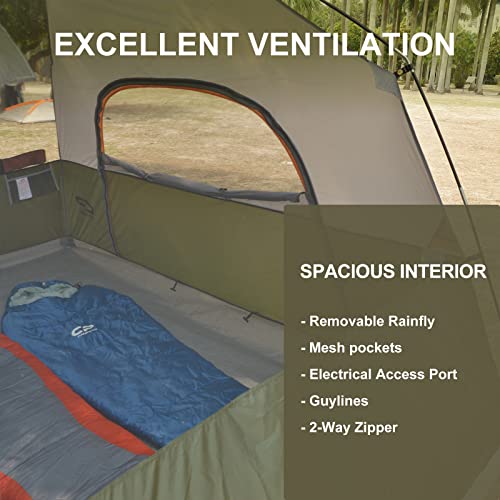 CAMPROS CP Tent 4 Person Camping Tents, Weatherproof Family Dome Tent with Rainfly, Large Mesh Windows, Wider Door, Easy Setup, Portable with Carry Bag - Olive