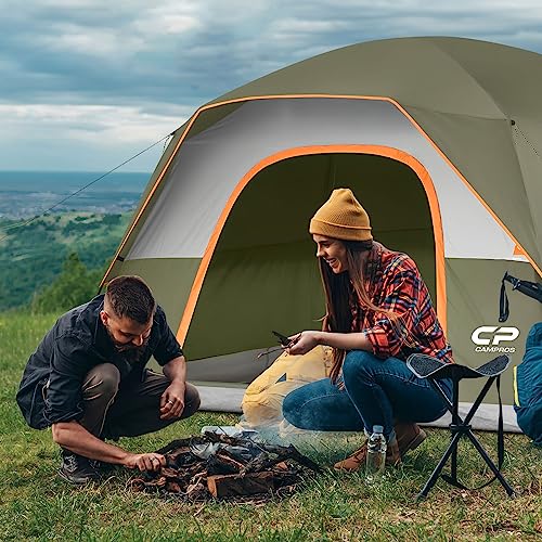 CAMPROS CP Tent 4 Person Camping Tents, Weatherproof Family Dome Tent with Rainfly, Large Mesh Windows, Wider Door, Easy Setup, Portable with Carry Bag - Olive