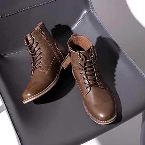 Vostey Men's Motorcycle Boots Business Waterproof Ankle Boots Casual Oxford Boots for Men (BMY8061 Brown 10)