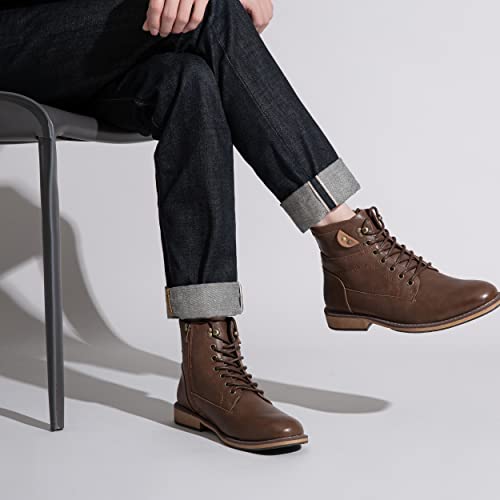 Vostey Men's Motorcycle Boots Business Waterproof Ankle Boots Casual Oxford Boots for Men (BMY8061 Brown 10)