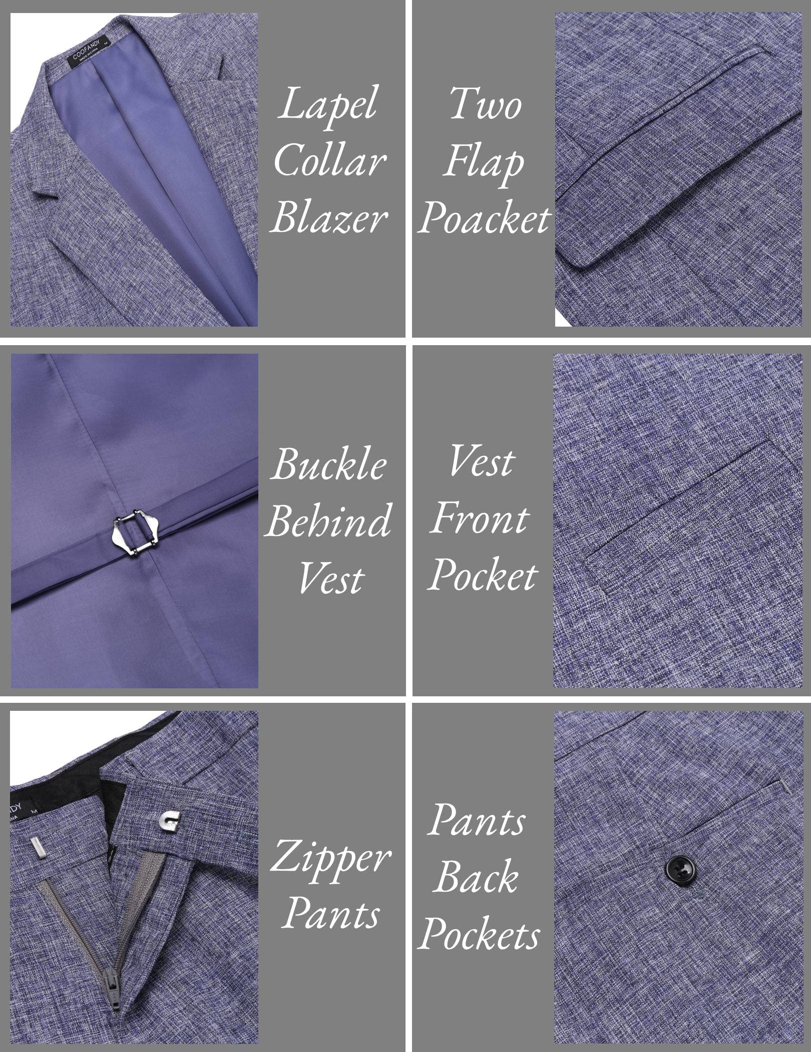 COOFANDY Men’s Casual 4 Piece Suits One Button Blazer Jacket Vest Pants with Tie Blue