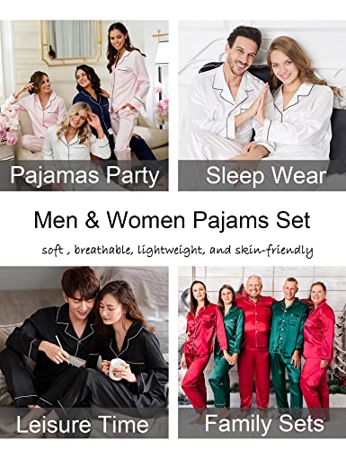 SWOMOG Silk Pajamas for Men Satin Long Sleeve Sleepwear Soft Button Down Loungewear 2 Pcs Pj Set Women/Men White Medium