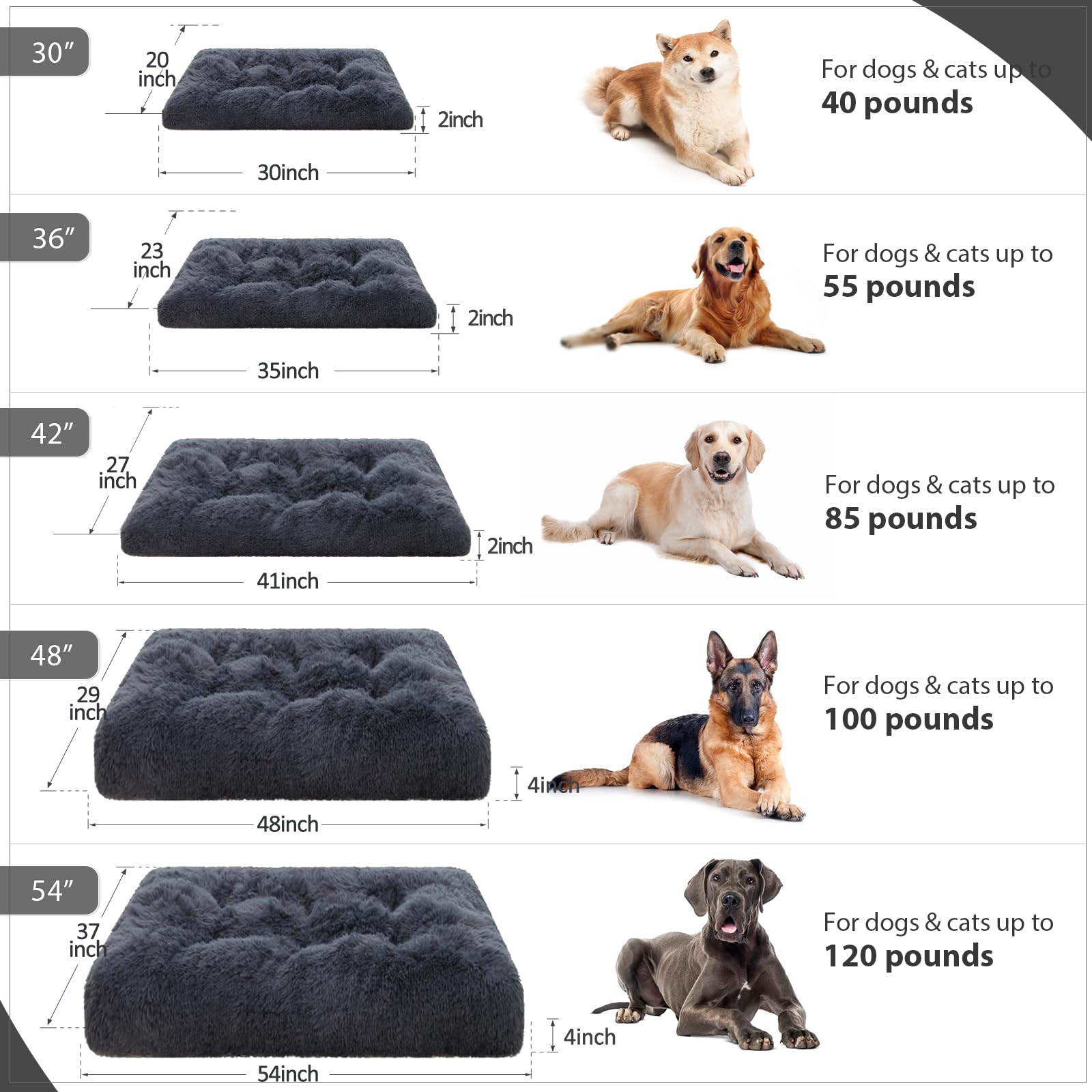 Vonabem Jumbo Dog Bed Washable with Removable Cover Waterproof, XXL Large Dog Crate Beds 48 inch, Plush Pet Beds Kennel Pad Dark Grey
