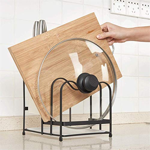 XJJZS Stainless Iron Cutting Board Holder,Lid Holder,Pot Lid Rack Organizer Kitchen Cabinet Rack Storage (Black)
