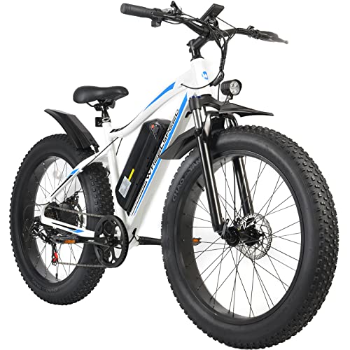 Wheelspeed Electric Bike 26" X 4.0", 500W Motor & 20 MPH Fat Tires Electric Mountain Bike for Adults, 70 Miles Electric Bicycle with 48V 14.5Ah Removable Battery, 7-Speed E-Bike (White)