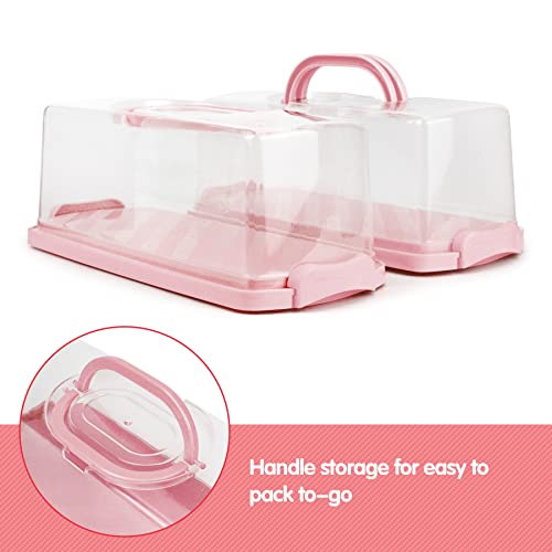 HOYA PONYOO 2-Pack Plastic Rectangular Bread Box with Clear Lid, Loaf Cake Keeper, Portable Bread Keeper Storage Container with Handle (Pink)