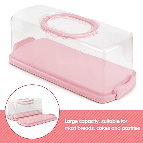 HOYA PONYOO 2-Pack Plastic Rectangular Bread Box with Clear Lid, Loaf Cake Keeper, Portable Bread Keeper Storage Container with Handle (Pink)