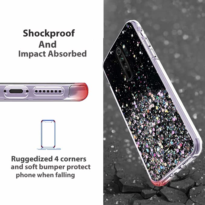 Compatible with Redmi Note 8 Pro Case Glitter Clear Green,for Xiaomi Redmi Note 8 Pro Phone Case Silicone Transparent Soft TPU Women Girls Shockproof Protective Slim Cover (Black)