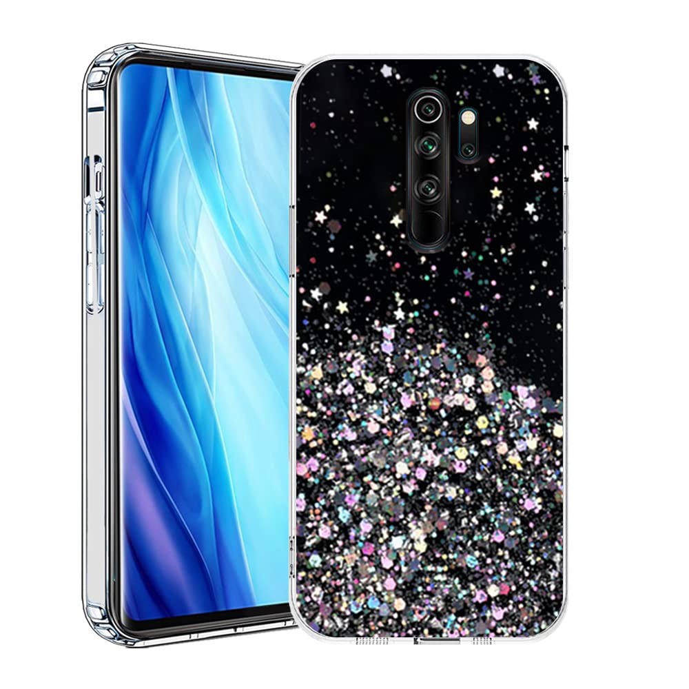 Compatible with Redmi Note 8 Pro Case Glitter Clear Green,for Xiaomi Redmi Note 8 Pro Phone Case Silicone Transparent Soft TPU Women Girls Shockproof Protective Slim Cover (Black)
