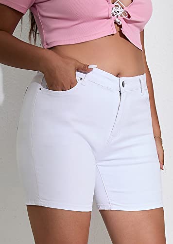 AusLook Plus Size Denim Shorts for Women White 20W High Waisted Comfy Stretch Distressed Casual Summer Jean Shorts with Pockets