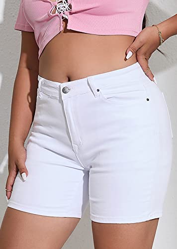 AusLook Plus Size Denim Shorts for Women White 20W High Waisted Comfy Stretch Distressed Casual Summer Jean Shorts with Pockets