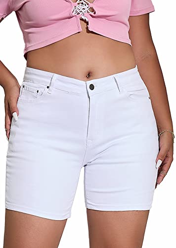 AusLook Plus Size Denim Shorts for Women White 20W High Waisted Comfy Stretch Distressed Casual Summer Jean Shorts with Pockets
