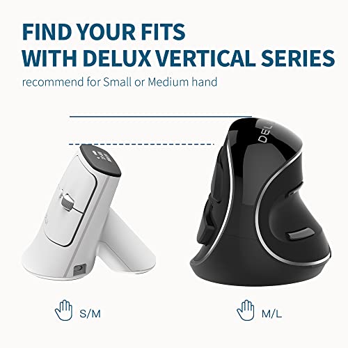 DeLUX Ergonomic Bluetooth Mouse, Wireless Vertical Mouse with OLED Screen, USB Receiver and BT5.0, 4000DPI, 6 Buttons, Ergo Carpal Tunnel Mice Reduce Wrist and Hand Pain(MV6-Medium/Small-White)