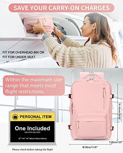 Carry On Backpack for Women, Large Travel Backpack Flight Approved, Waterproof 17 Inch Laptop Backpack Business Work Backpacks Men Mochila De Viaje, Pink