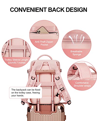 Carry On Backpack for Women, Large Travel Backpack Flight Approved, Waterproof 17 Inch Laptop Backpack Business Work Backpacks Men Mochila De Viaje, Pink