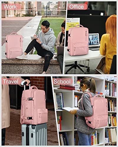 Carry On Backpack for Women, Large Travel Backpack Flight Approved, Waterproof 17 Inch Laptop Backpack Business Work Backpacks Men Mochila De Viaje, Pink