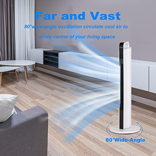 Oscillating 35 Inch Tower Fan with Remote, Quite Smart Cooling Fans with 3 Speed Setting and Auto-off Timer, Electric Standing Bladeless Fan for Bedroom Home Office Dorm Living Room, White