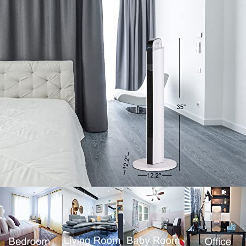 Oscillating 35 Inch Tower Fan with Remote, Quite Smart Cooling Fans with 3 Speed Setting and Auto-off Timer, Electric Standing Bladeless Fan for Bedroom Home Office Dorm Living Room, White