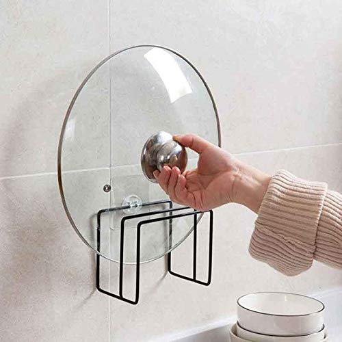 XJJZS Pot Lid Holder Iron Cutting Board Holder Stand Kitchen Organizer Rack Hanging Board Shelf Pan Lid Cover Storage Rack (Color : Black)