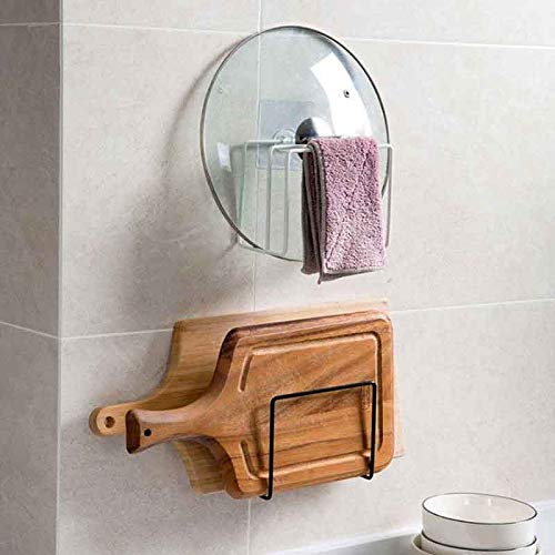 XJJZS Pot Lid Holder Iron Cutting Board Holder Stand Kitchen Organizer Rack Hanging Board Shelf Pan Lid Cover Storage Rack (Color : Black)