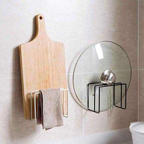 XJJZS Pot Lid Holder Iron Cutting Board Holder Stand Kitchen Organizer Rack Hanging Board Shelf Pan Lid Cover Storage Rack (Color : Black)
