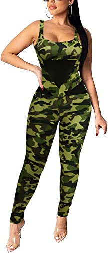 Sumtory One Piece Workout Jumpsuits for Women Unitard Bodysuit Camo Athletic Rompers M, Camouflage#3 (STNJP0384GR-M)