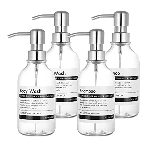 4 Set Foaming Hand Soap Dispenser Bathroom, Brushed Nickel Stainless Steel Foam Dispenser (Stainless Steel Pump + Clear Bottle)