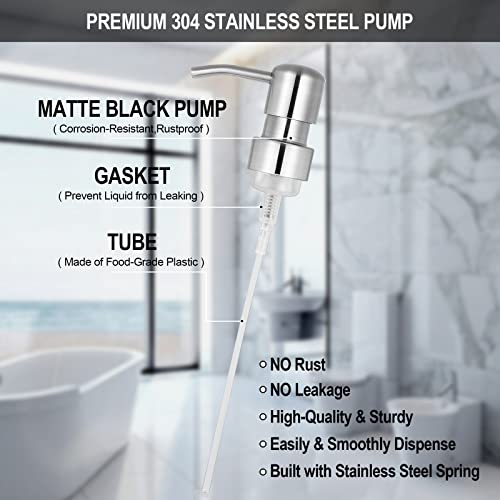 4 Set Foaming Hand Soap Dispenser Bathroom, Brushed Nickel Stainless Steel Foam Dispenser (Stainless Steel Pump + Clear Bottle)