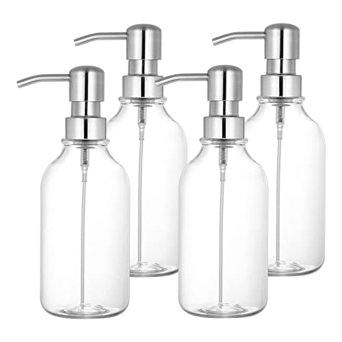 4 Set Foaming Hand Soap Dispenser Bathroom, Brushed Nickel Stainless Steel Foam Dispenser (Stainless Steel Pump + Clear Bottle)