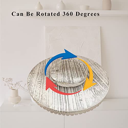 White Beaded Lazy Susan Wooden Kitchen Turntable Wooden Round Swivel Tray Kitchen Decorative Tray 360 Degree Rotation Lazy Susan Dining Table Sideboard Tray Rack Kitchen Decorative Tray (12")