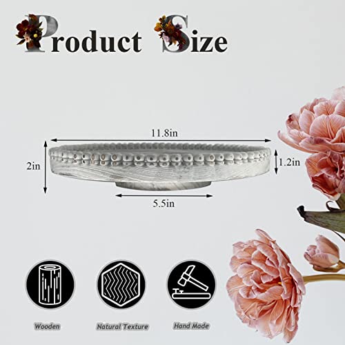 White Beaded Lazy Susan Wooden Kitchen Turntable Wooden Round Swivel Tray Kitchen Decorative Tray 360 Degree Rotation Lazy Susan Dining Table Sideboard Tray Rack Kitchen Decorative Tray (12")