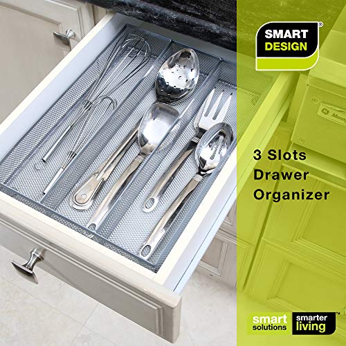 Smart Design 3 Compartment Drawer Organizer - Steel Metal Mesh Tray - Makeup Tray, Vanity, Utensils, Silverware Storage Bin - Kitchen - Silver