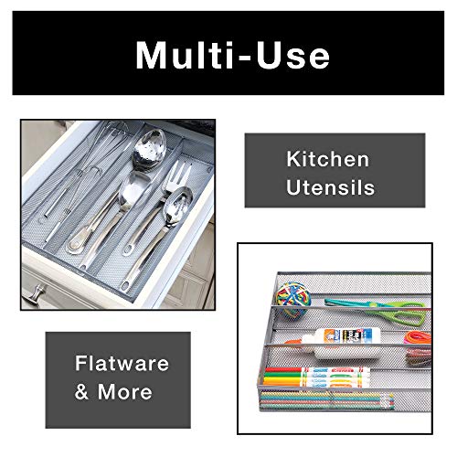 Smart Design 3 Compartment Drawer Organizer - Steel Metal Mesh Tray - Makeup Tray, Vanity, Utensils, Silverware Storage Bin - Kitchen - Silver