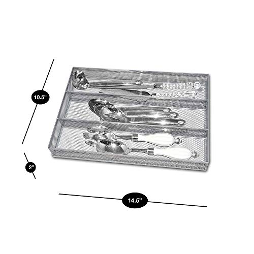 Smart Design 3 Compartment Drawer Organizer - Steel Metal Mesh Tray - Makeup Tray, Vanity, Utensils, Silverware Storage Bin - Kitchen - Silver