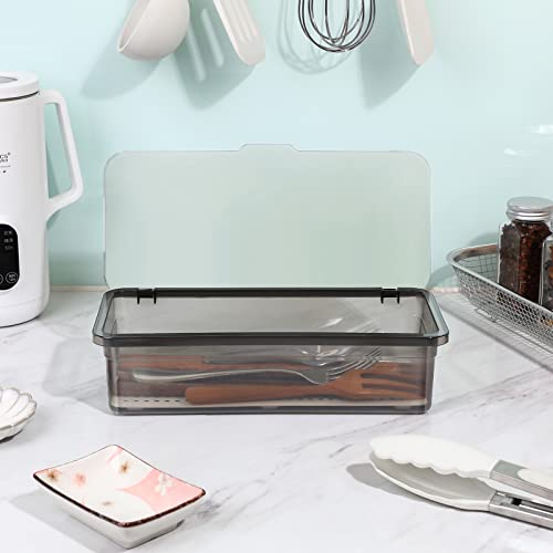 Cabilock 3Pcs Flatware Plastic Tray with Lid Kitchen Cutlery Drawer Organizer Silverware Countertop Storage Container Tableware Storage Organizer