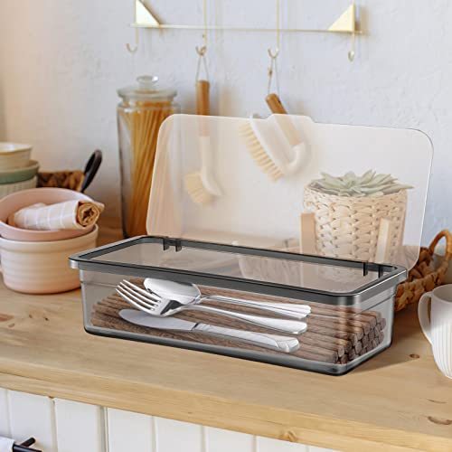 Cabilock 3Pcs Flatware Plastic Tray with Lid Kitchen Cutlery Drawer Organizer Silverware Countertop Storage Container Tableware Storage Organizer