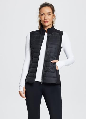 baleaf Women's Lightweight Warm Puffer Vest Running Winter Hybrid Sleeveless Quilted Water Resistant Jacket Black M
