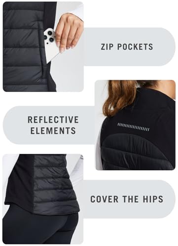 baleaf Women's Lightweight Warm Puffer Vest Running Winter Hybrid Sleeveless Quilted Water Resistant Jacket Black M