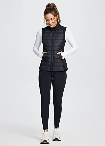 baleaf Women's Lightweight Warm Puffer Vest Running Winter Hybrid Sleeveless Quilted Water Resistant Jacket Black M
