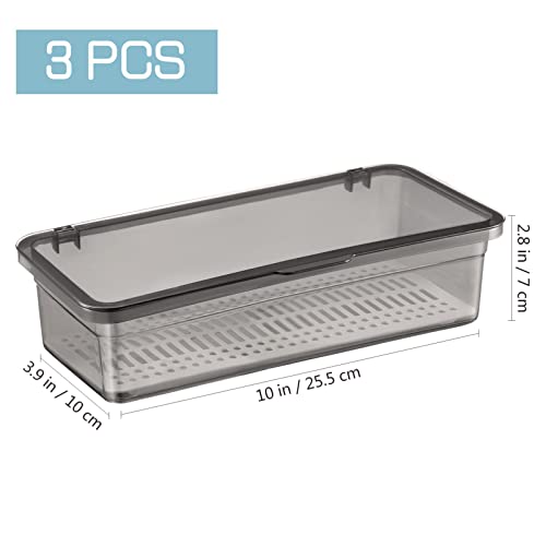 Cabilock 3Pcs Flatware Plastic Tray with Lid Kitchen Cutlery Drawer Organizer Silverware Countertop Storage Container Tableware Storage Organizer