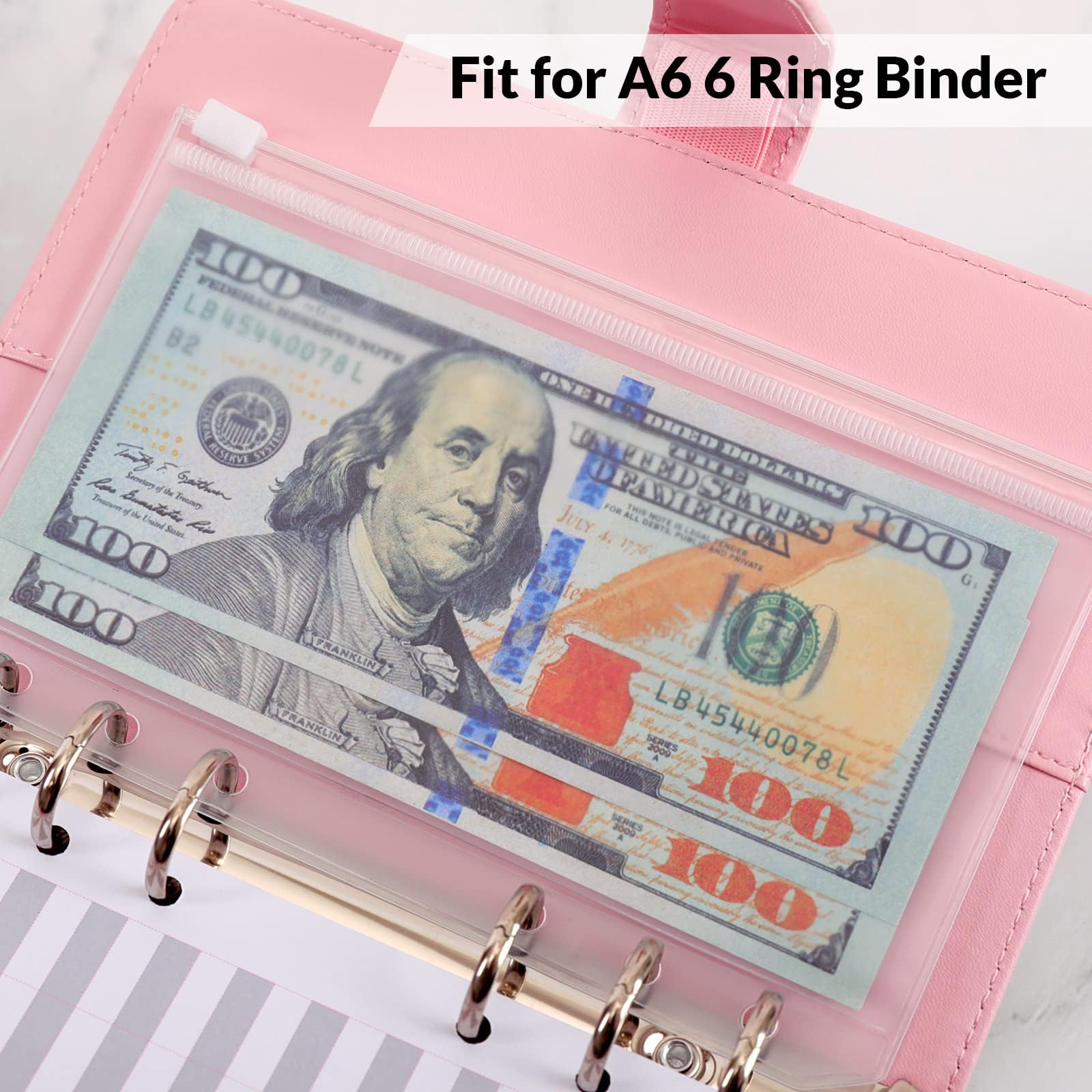 SKYDUE 12PCS Binder Pockets,A6 Size 6 Holes Zipper Cash Envelopes for A6 6-Ring Notebook Binder for School Home Office