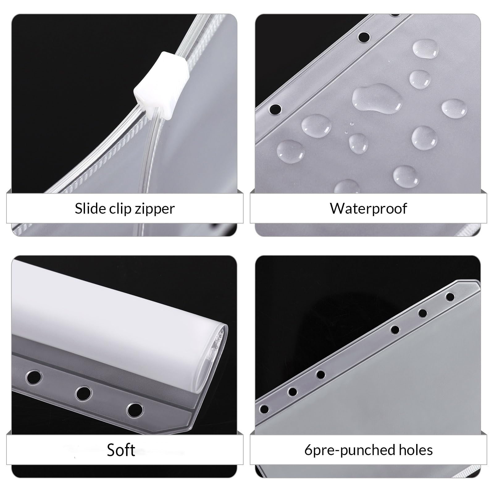 SKYDUE 12PCS Binder Pockets,A6 Size 6 Holes Zipper Cash Envelopes for A6 6-Ring Notebook Binder for School Home Office