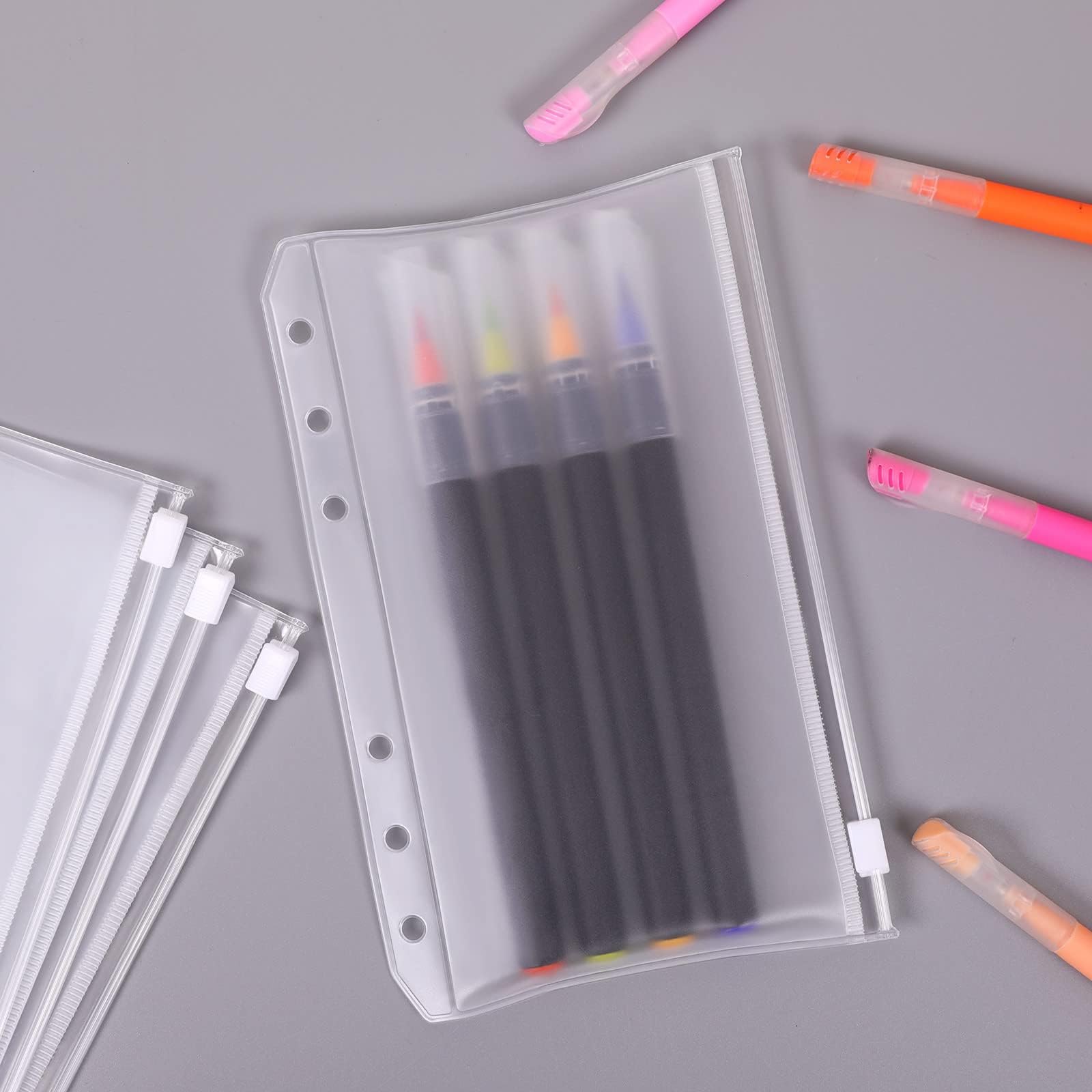 SKYDUE 12PCS Binder Pockets,A6 Size 6 Holes Zipper Cash Envelopes for A6 6-Ring Notebook Binder for School Home Office