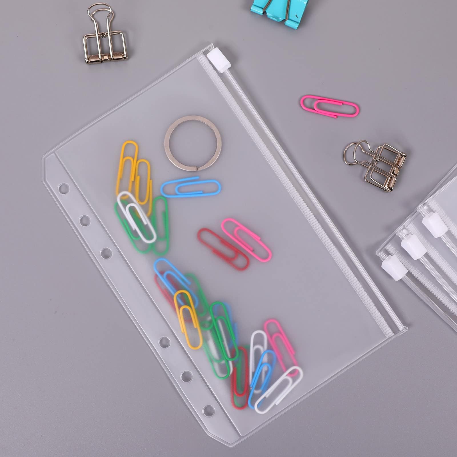 SKYDUE 12PCS Binder Pockets,A6 Size 6 Holes Zipper Cash Envelopes for A6 6-Ring Notebook Binder for School Home Office