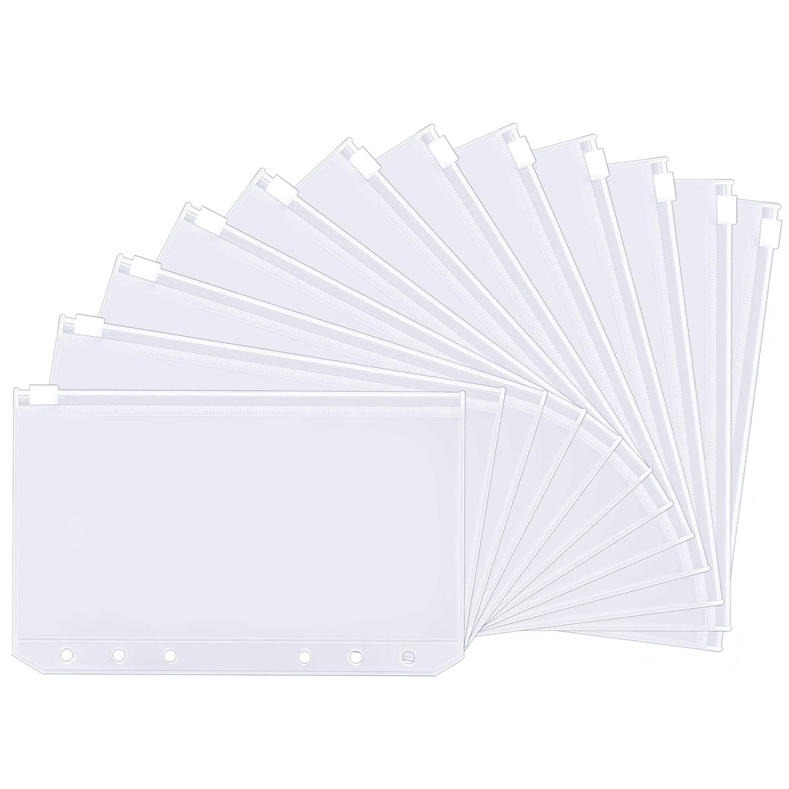 SKYDUE 12PCS Binder PocketsďźA6 Size 6 Holes Zipper Cash Envelopes for A6 6-Ring Notebook Binder for School Home Office