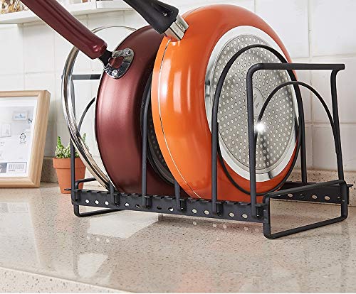 XJJZS Metal Pan Pot Lid Organizer Adjustable Dish Rack Drainer Cutting Board Holder Cookware Stand Holder for Cabinet Storage