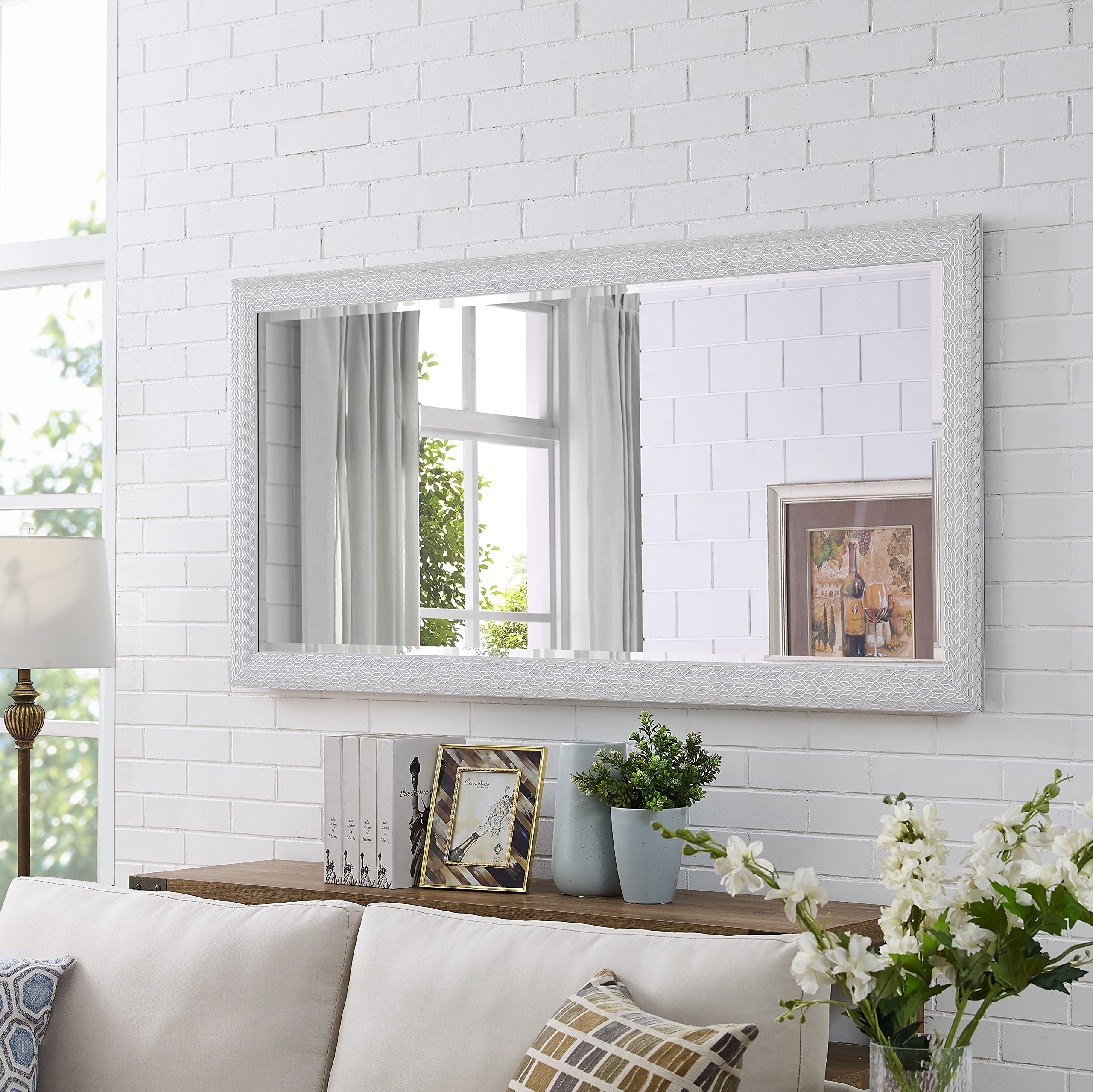 Naomi Home Samantha Woven Floor Mirror Full Length Mirror Standing Large Rectangle Full Body Long Mirrors for Bedroom Dressing Room Silver 66 L x 32 W
