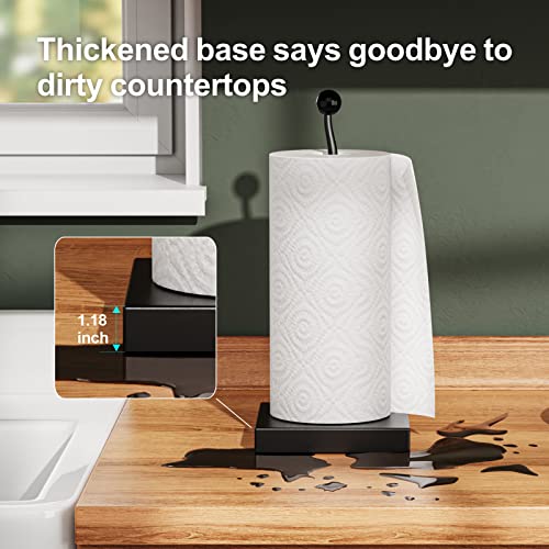 Paper Towel Holder Countertop Stand - GSlife Weighted Standing Paper Towel Roll Holders for Kitchen, Durable Metal - Elegant Black