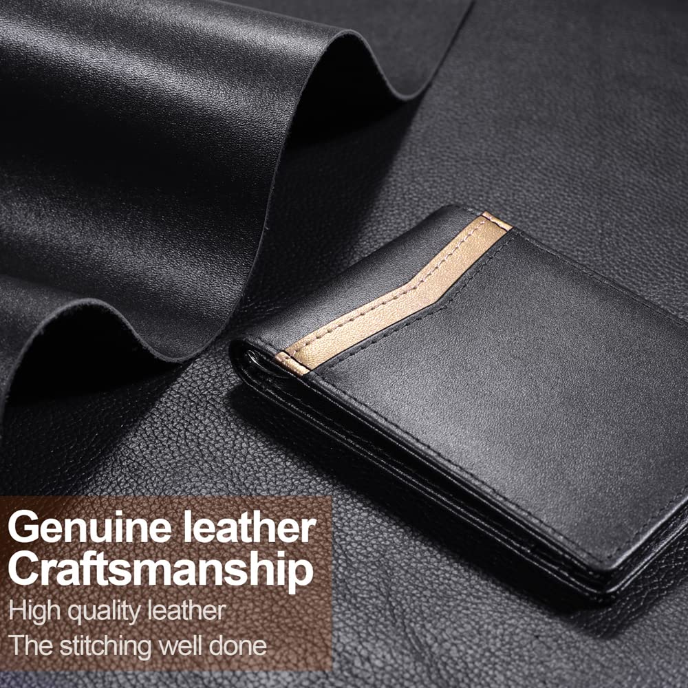 WINWANG Slim Wallet for Men with Money Clip Genuine Leather Minimalist Bifold RFID Blocking Front Pocket Wallet Present for Dad, Boyfriend, Husband.